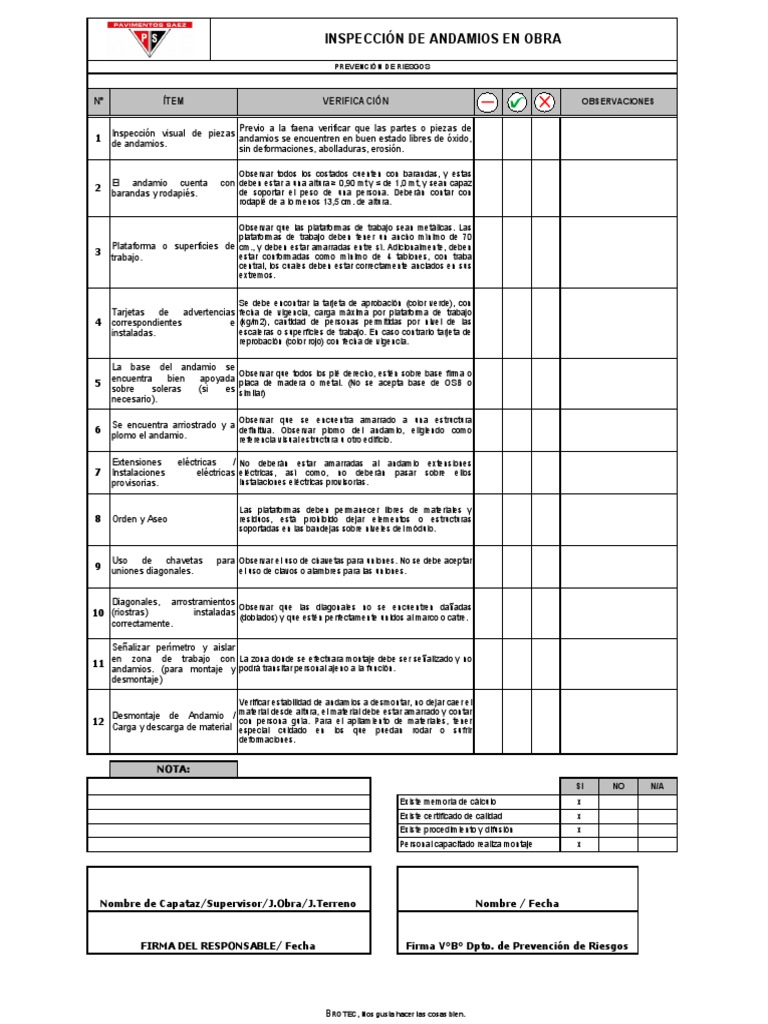 Check List Inspección Andamios | PDF | Andamio | Naturaleza
