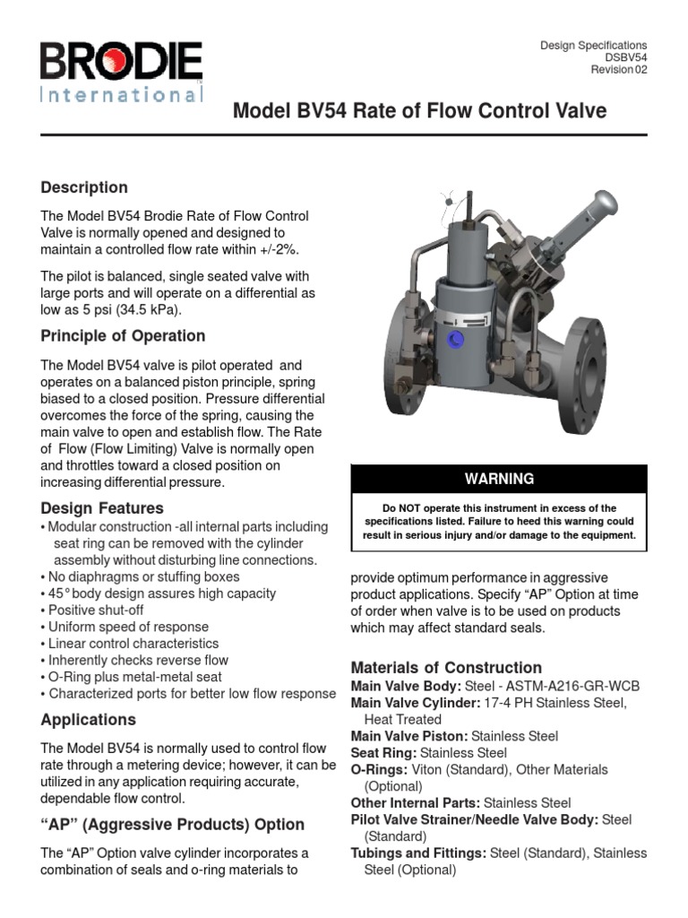 Model BV54 Rate of Flow Control Valve: Description | Download Free PDF ...
