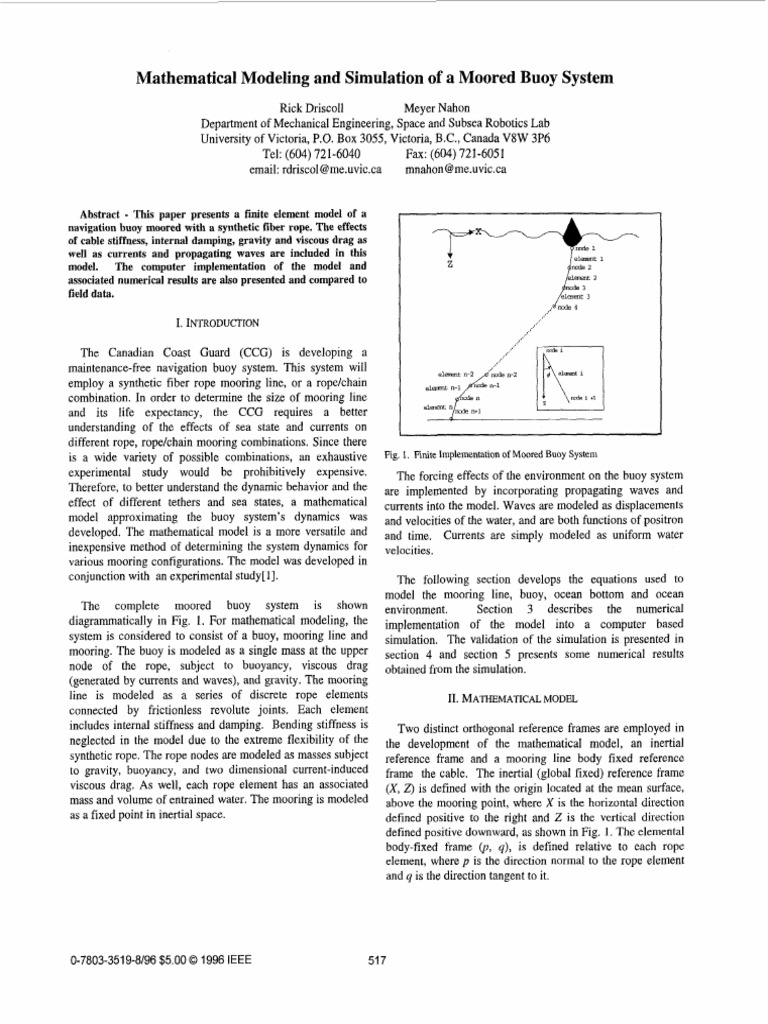 Mathematical Modeling and Simulation of A Moored Buoy System | PDF | Buoyancy | Drag (Physics)