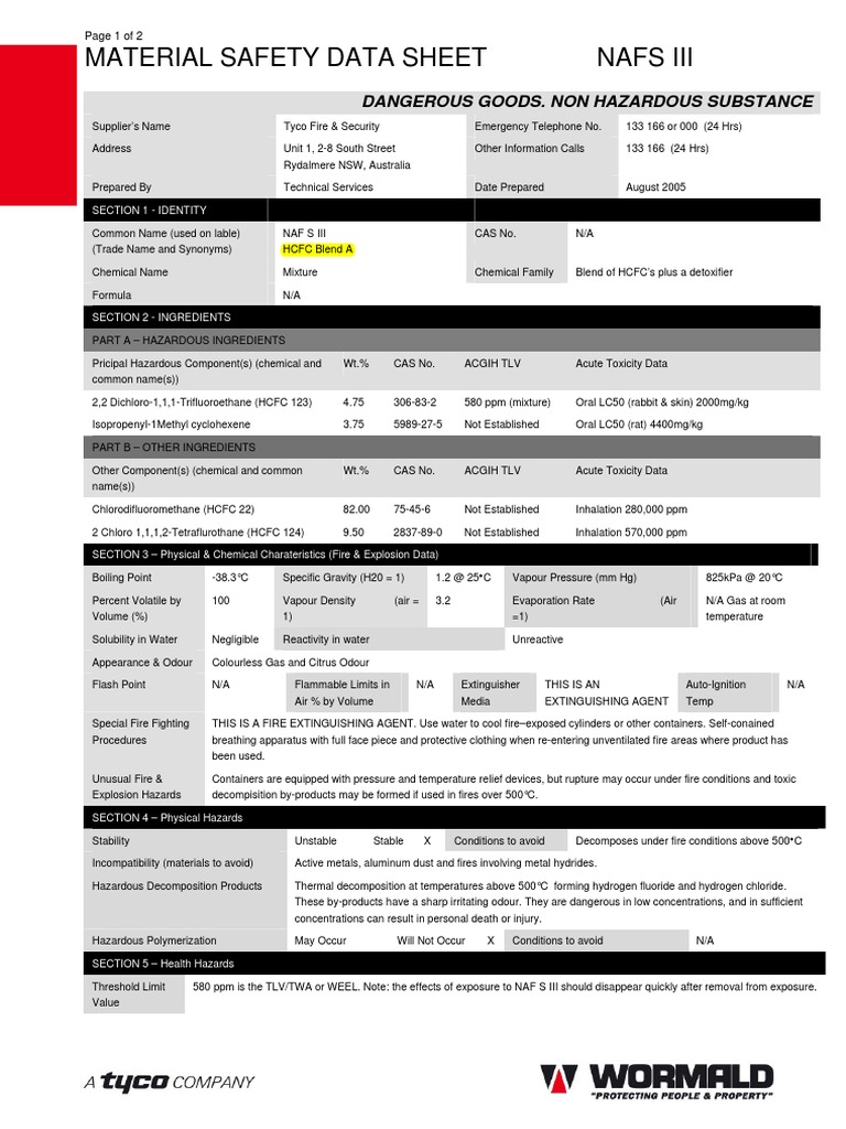 NAFS III Material Safety Data Sheet | PDF | Dangerous Goods | Physical ...