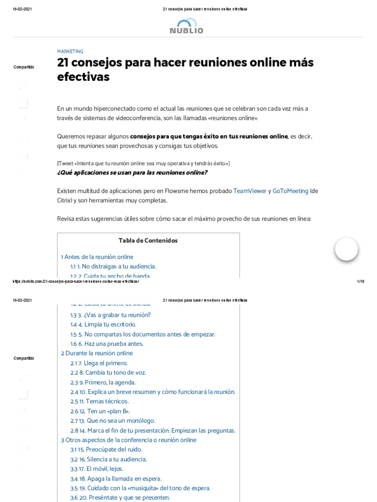 21 Consejos para Hacer Reuniones Online Efectivas | PDF ...