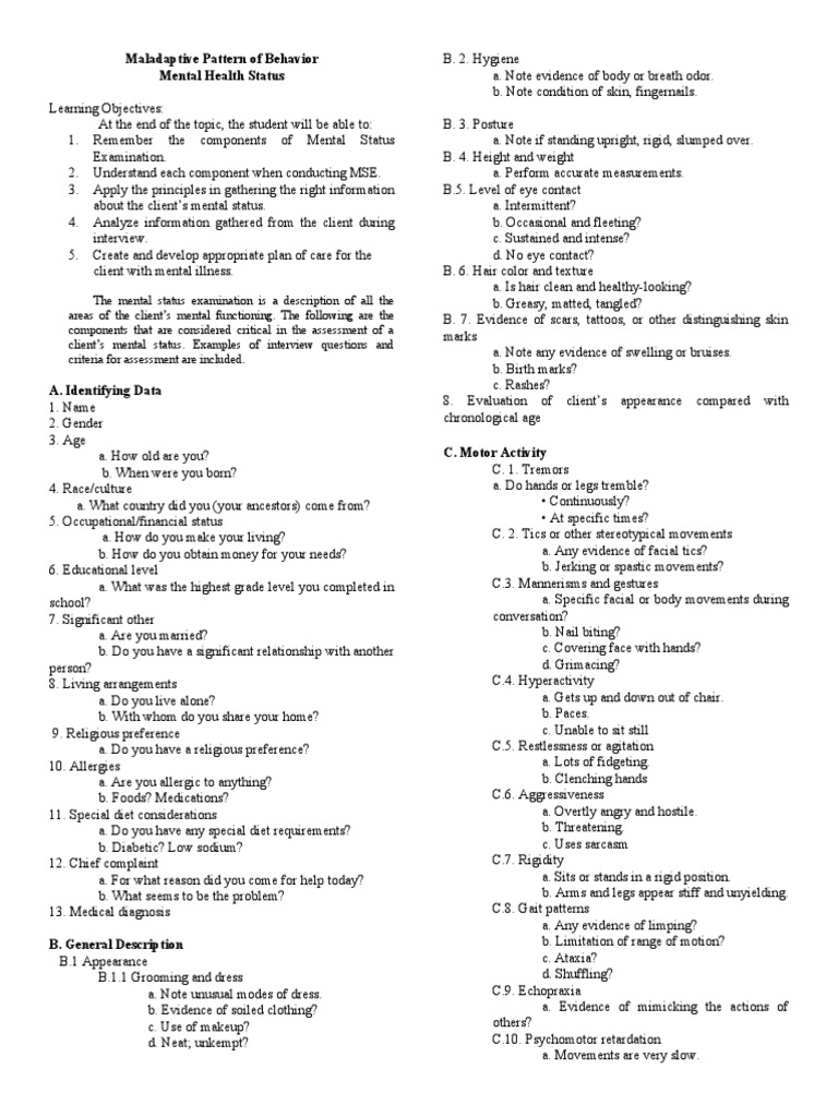 Maladaptive Pattern of Behavior Handout | PDF | Speech | Perception