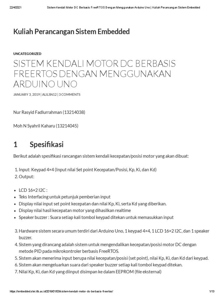 Ada Flowchart Nya Sistem Kendali Motor DC Berbasis FreeRTOS Dengan ...