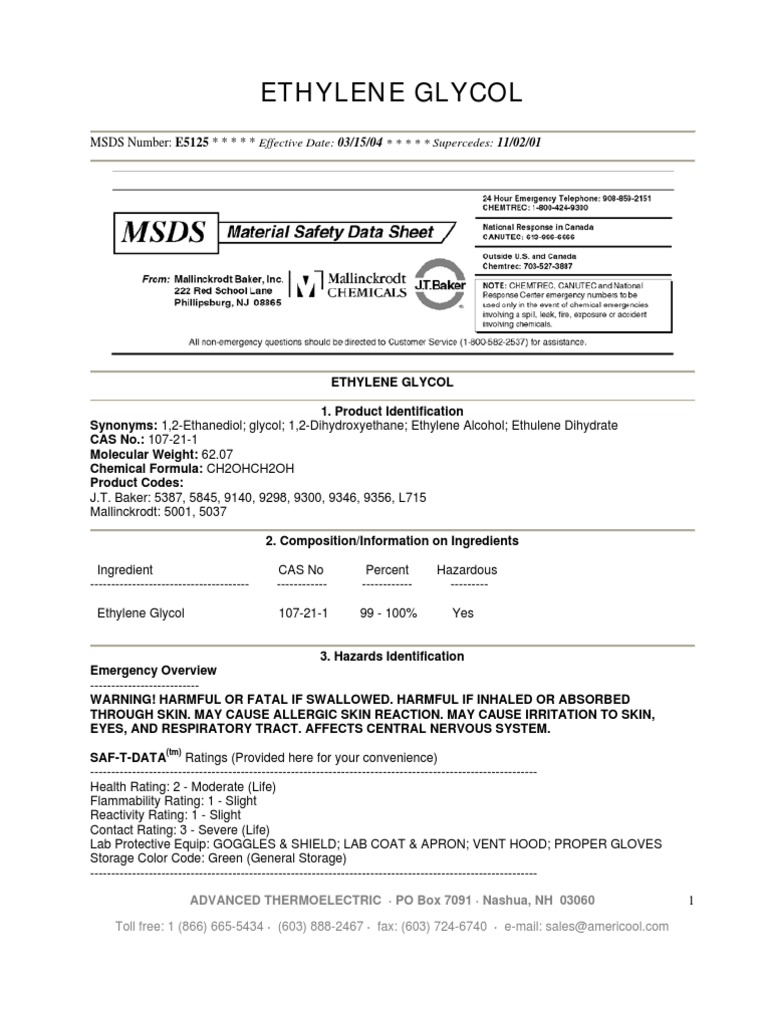 MSDS Ethylene Glycol | PDF | Fires | Breathing