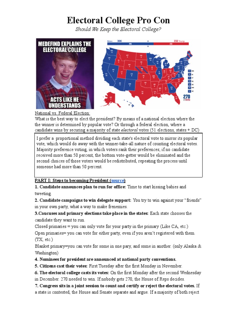 Electoral College: Pros, Cons, and Alternatives | PDF