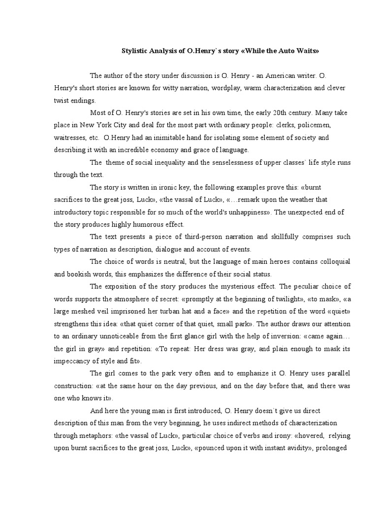 O.Henry's "While the Auto Waits | PDF