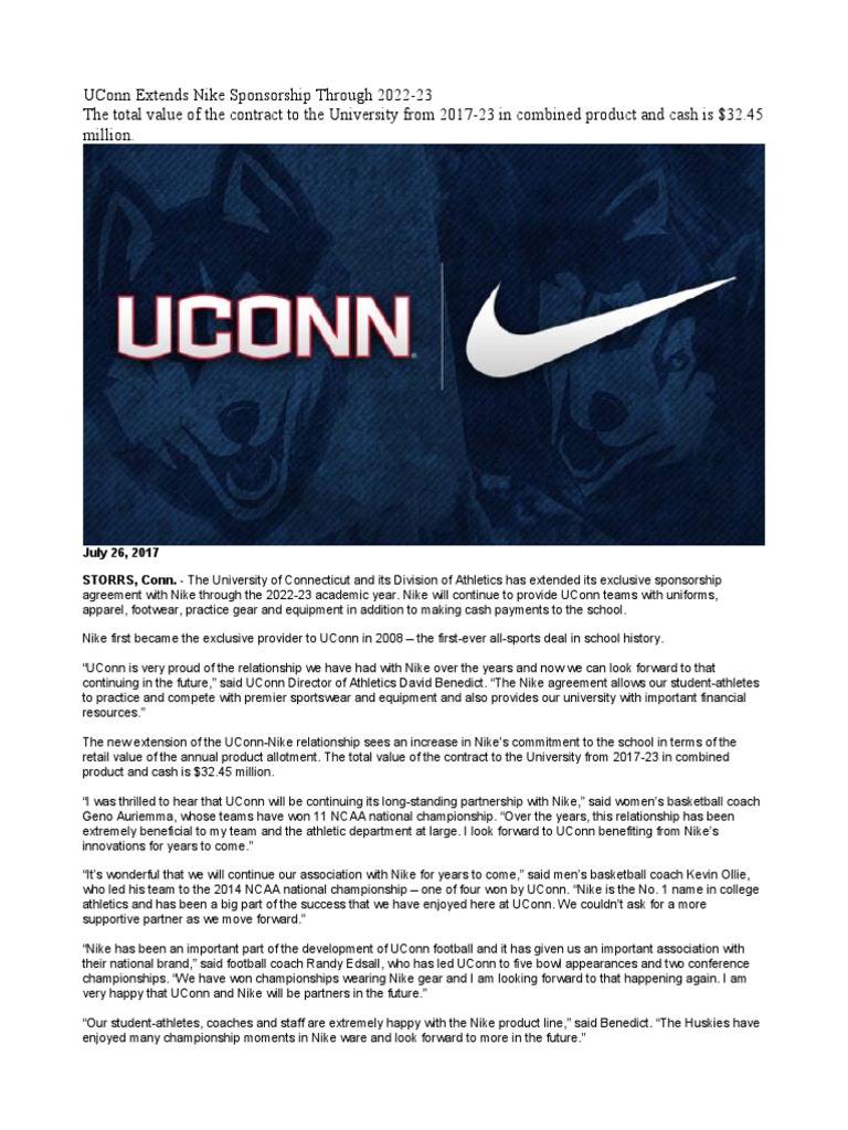 Uconn Nike Deal | PDF | University Of Connecticut | Nike