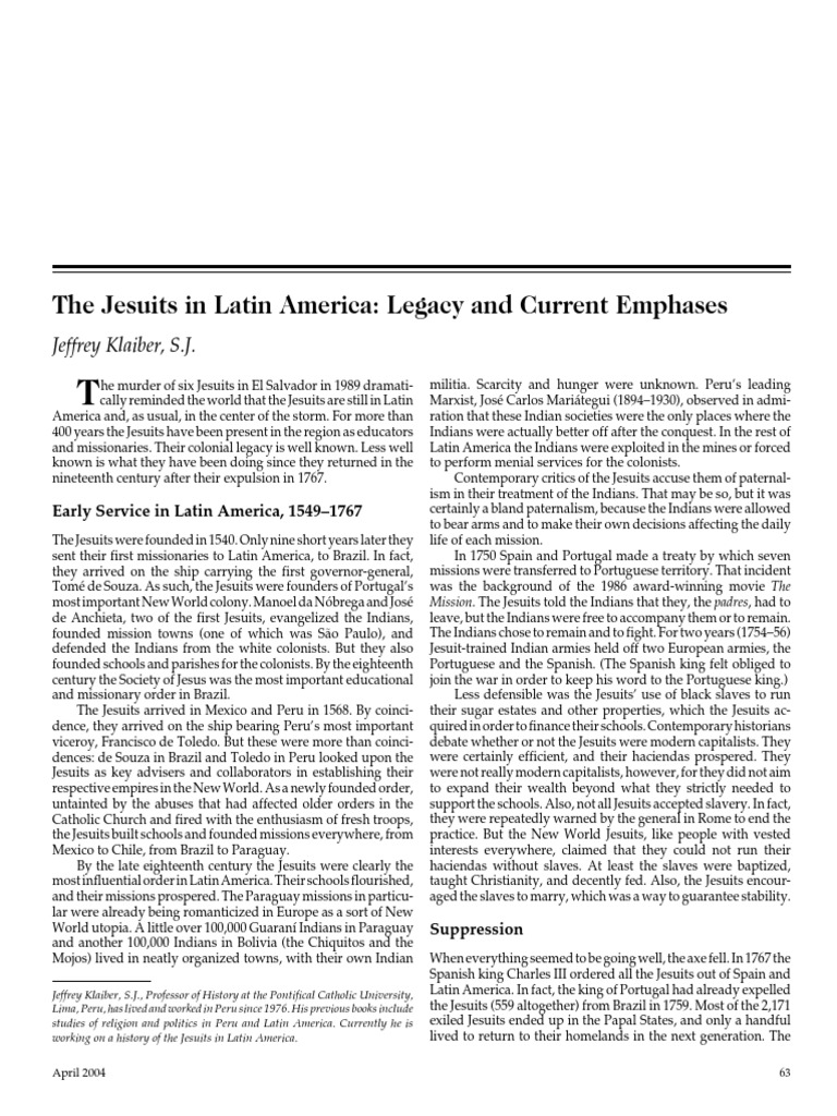 The Jesuits in Latin America: Legacy and Current Emphases: Jeffrey ...