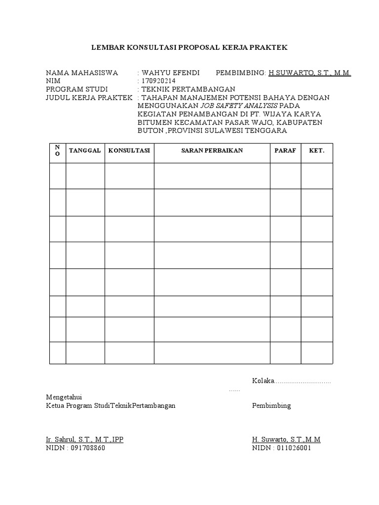 Lembar Konsultasi Proposal Kerja Praktek | PDF