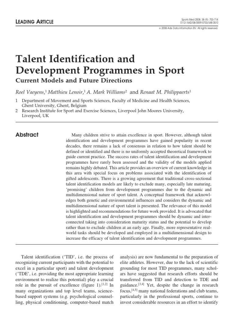 Models for Talent Identification in Sport | Intellectual Giftedness ...