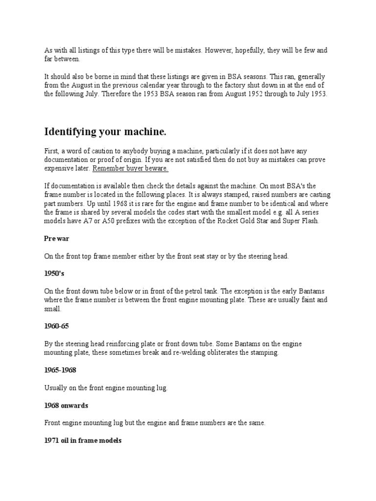 Identifying Your Bsa Machine | PDF | Land Vehicles | Transport