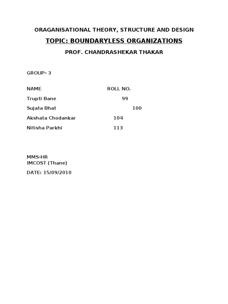 Boundaryless Organizations | PDF | Outsourcing | Supply Chain