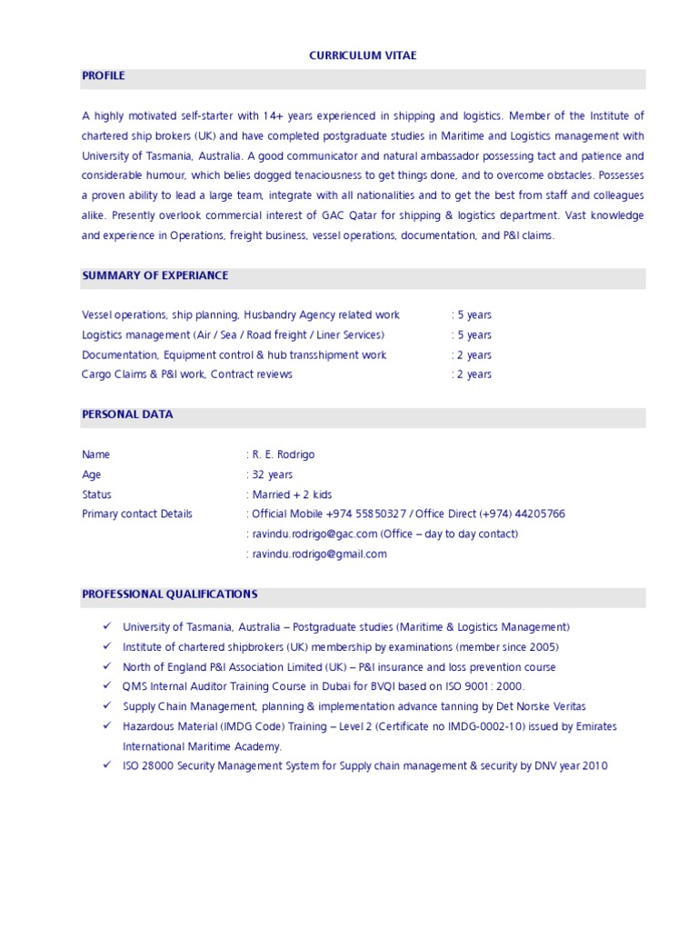 CV of Ravindu Rodrigo | PDF | Oil Tanker | Steamship