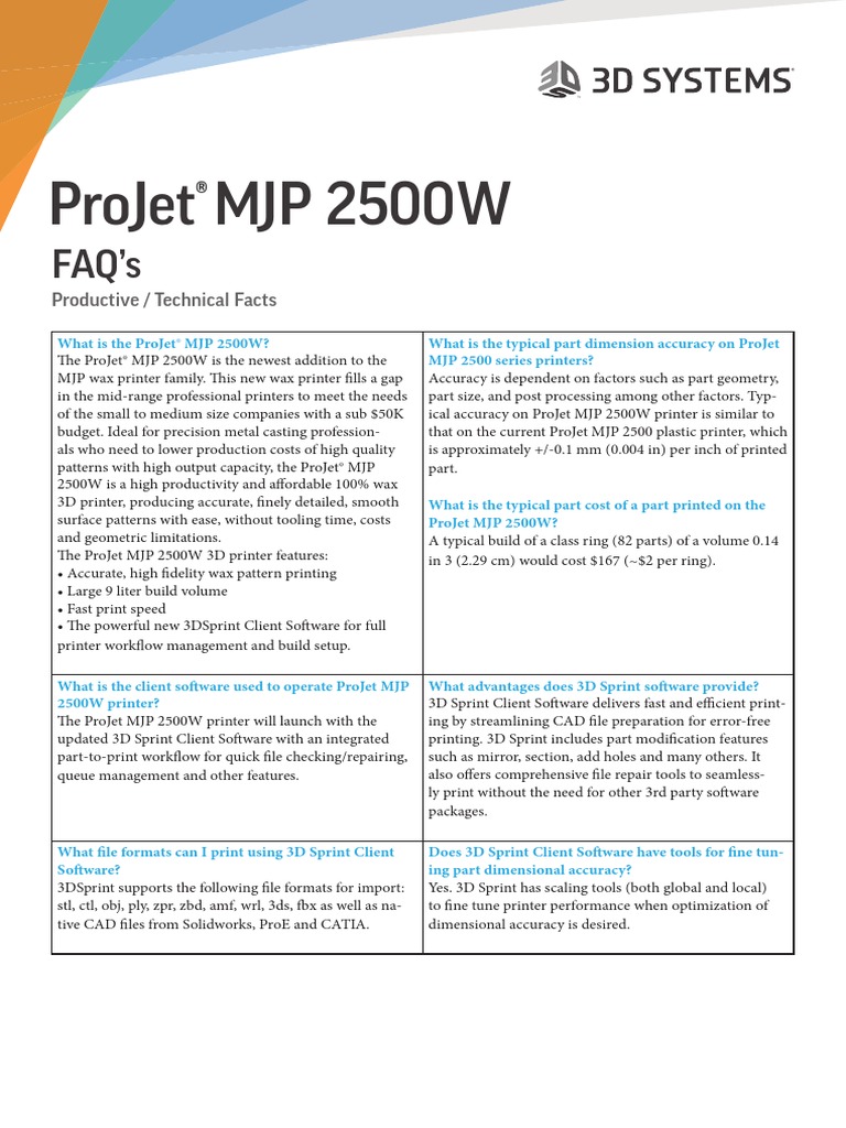 Projet MJP 2500w FAQS | PDF | Printer (Computing) | 3 D Printing