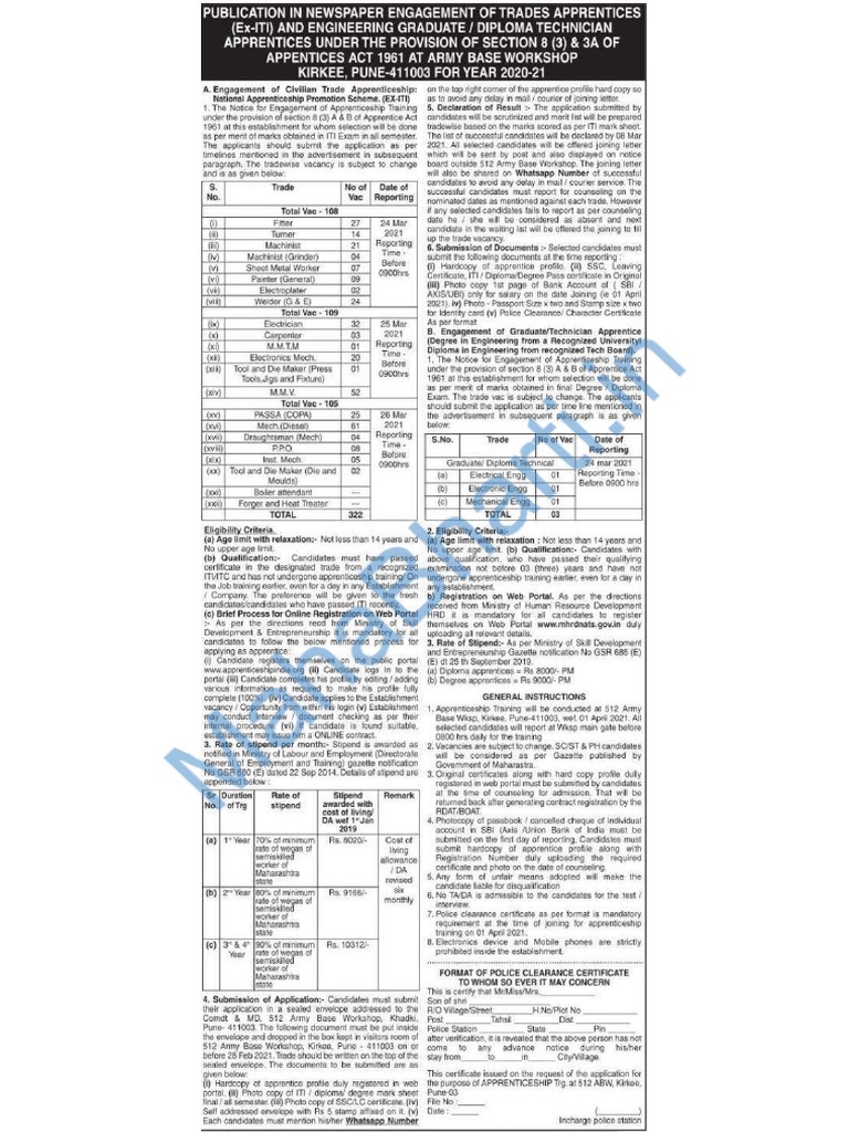512 Army Base Workshop Kirkee Pune Recruitment 2021 - @MahaBharti - in ...