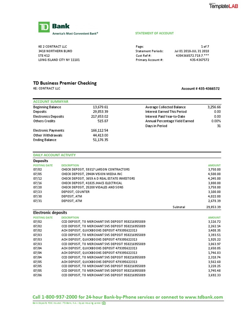 TD Bank Statement | Download Free PDF | Deposit Account | Banks