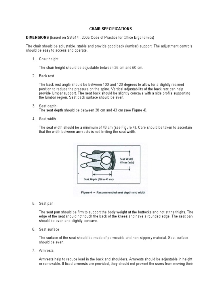 Chair Specifications DIMENSIONS (Based On SS 514: 2005 Code of Practice ...