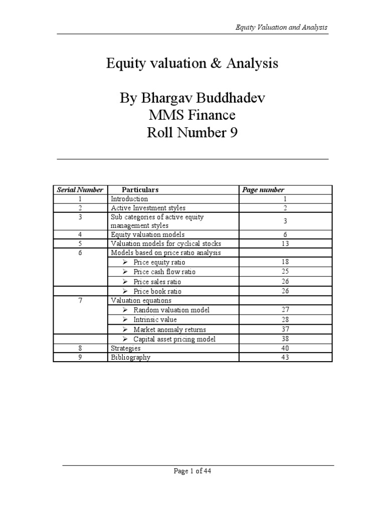 Equity Valuation & Analysis-Bhargav Buddhadev-06 | PDF | Stock ...
