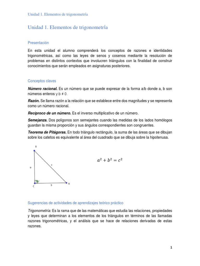 U1 Elementos de Trigonometria | PDF | Triángulo | Trigonometría