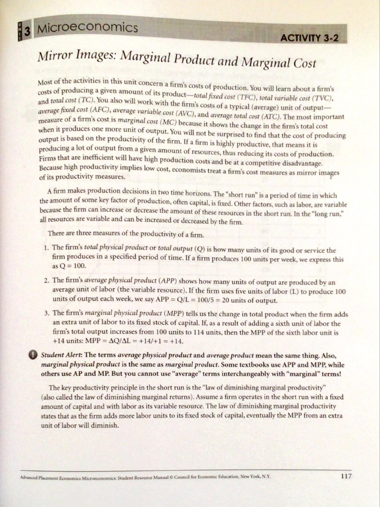 3 Microeconomics: Mirror Images: Marginal Product and Marginal Cost ...