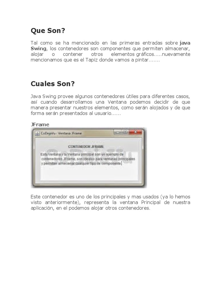 Containers Java | PDF | Ventana (informática) | Java (lenguaje de ...