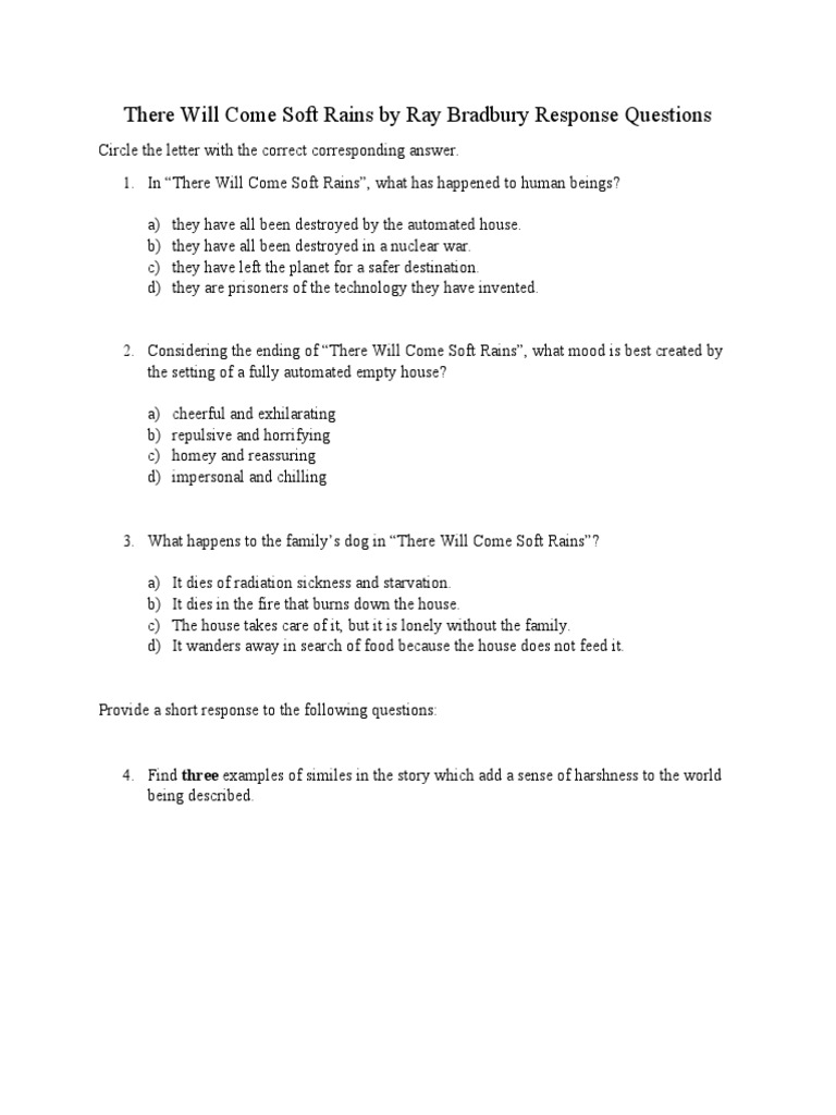 There Will Come Soft Rains by Ray Bradbury Response Questions | PDF