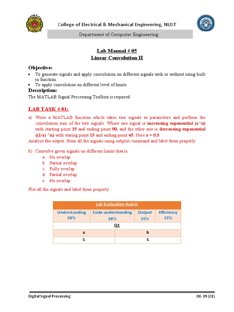 Lab Manual # 05 Linear Convolution II Objective:: College of Electrical & Mechanical Engineering ...