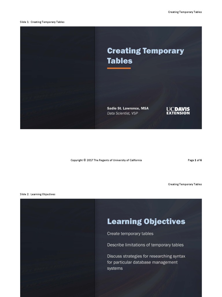 Creating Temporary Tables Slide 1: Creating Temporary Tables | PDF ...