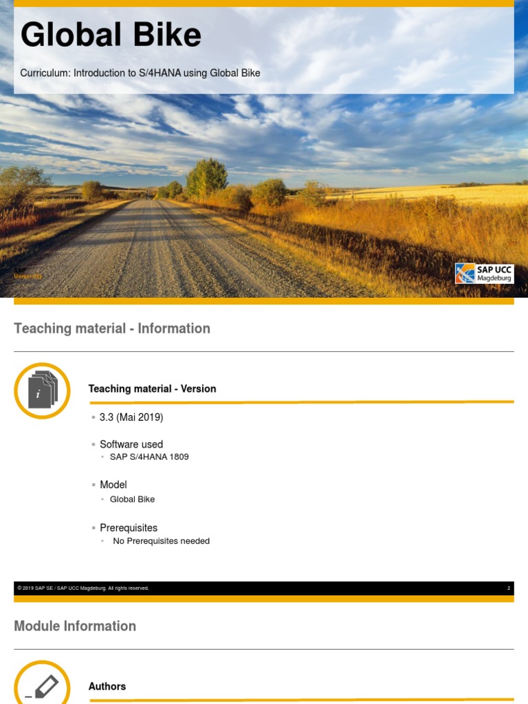 Global Bike: Curriculum: Introduction To S/4HANA Using Global Bike ...