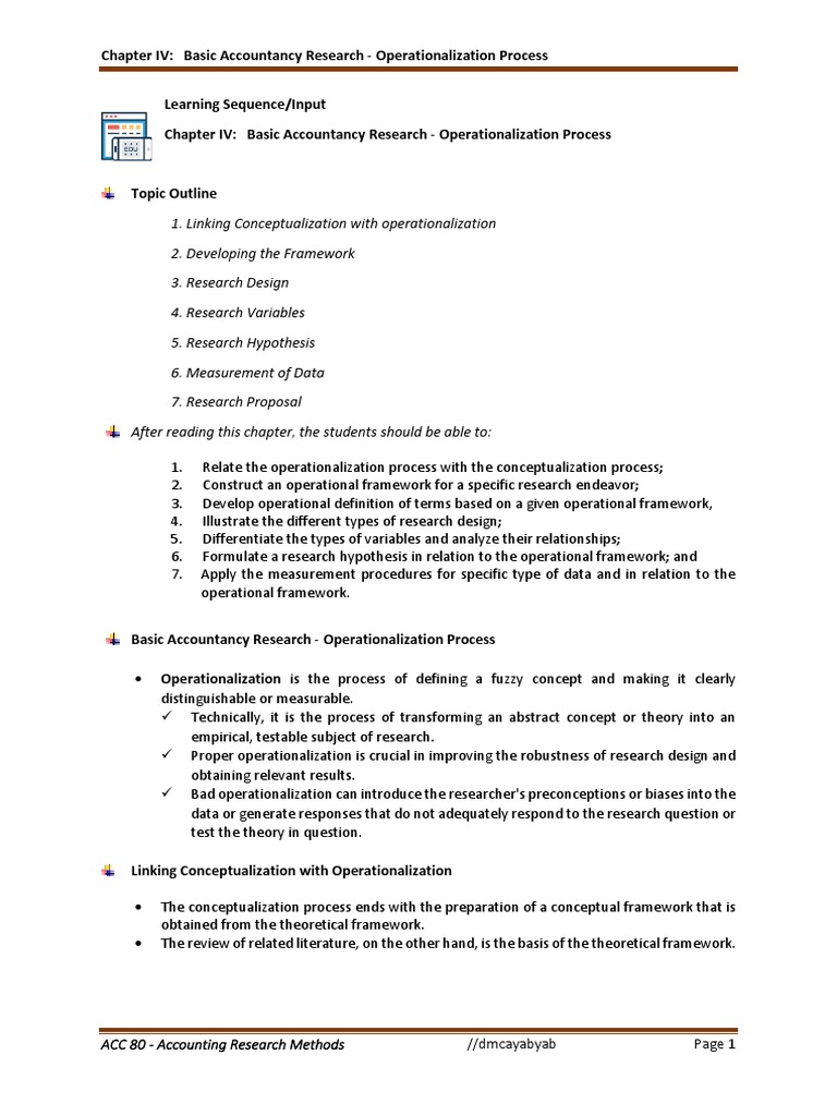 Chapter IV - Operationalization Process Edited | PDF | Experiment ...