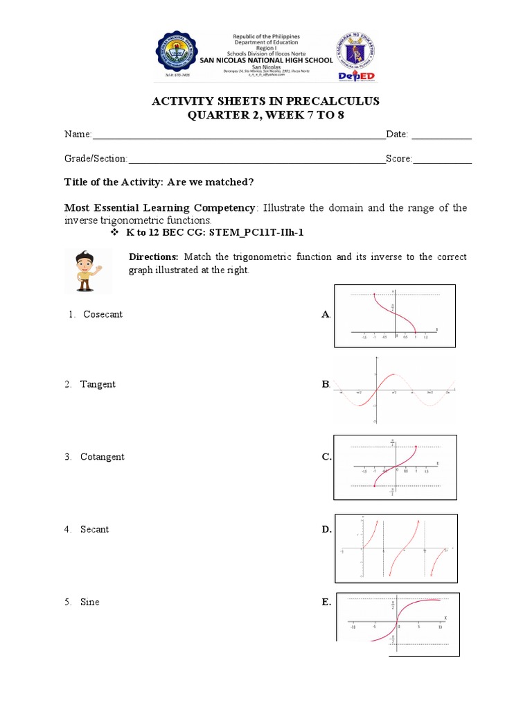 Precalculus Activity Sheets: Inverse Trig | PDF | Trigonometric ...