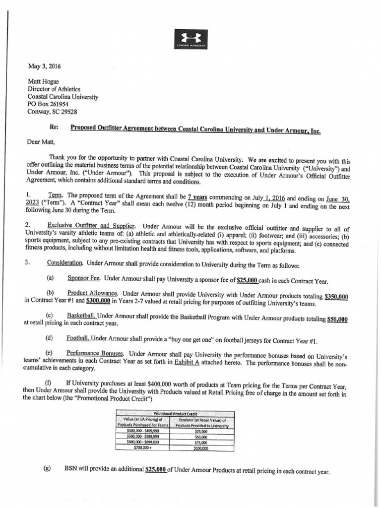 Coastal Carolina UA Contract PDF