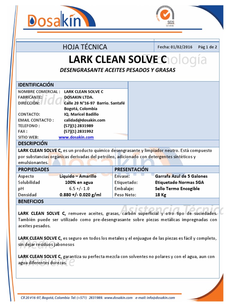 Lark Clean Solve C | PDF | Petróleo | Agua