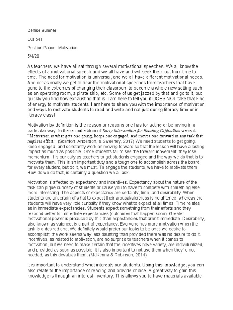 Position Paper - Motivation | PDF | Motivation | Motivational