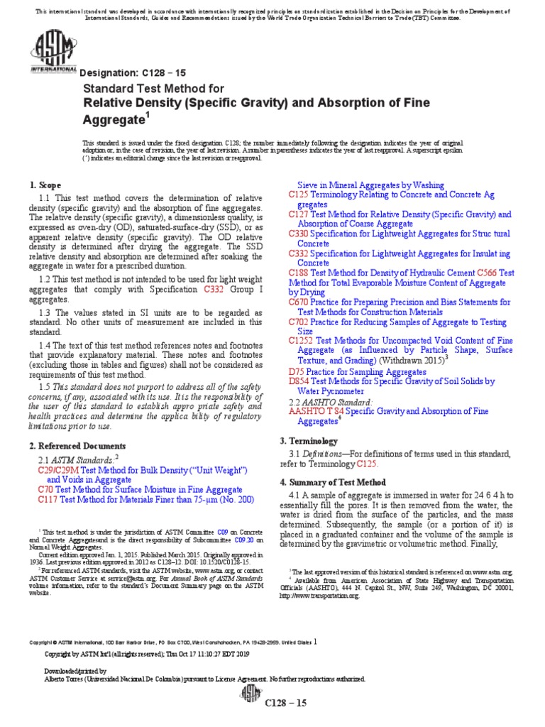Astm C128 | PDF | Density | Porosity