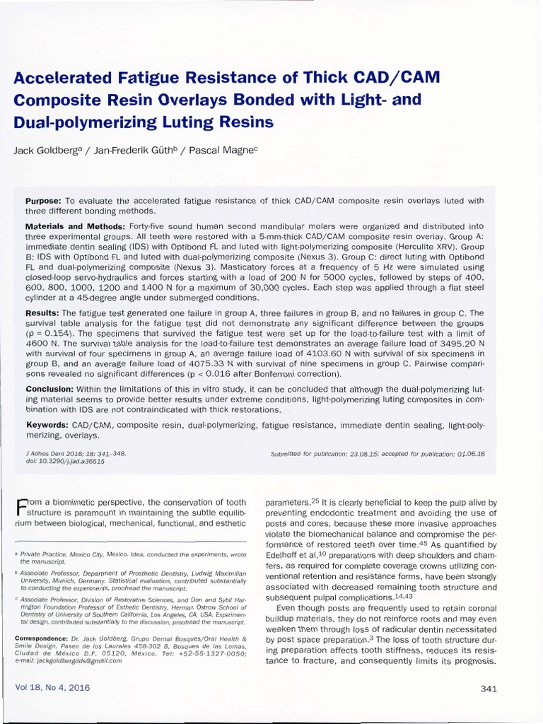 Accelerated Fatigue Resistance of Thick CAD/CAM Composite Resin ...