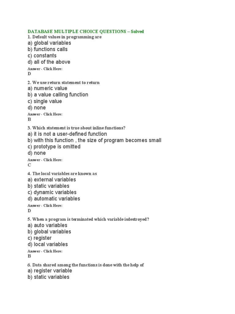 Database Multiple Choice Questions | PDF | Subroutine | Array Data Structure