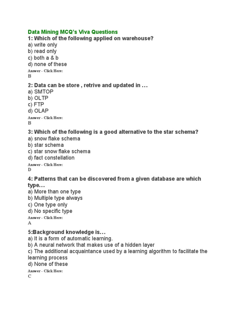 Data Mining MCQ PDF Statistical Classification Data Mining