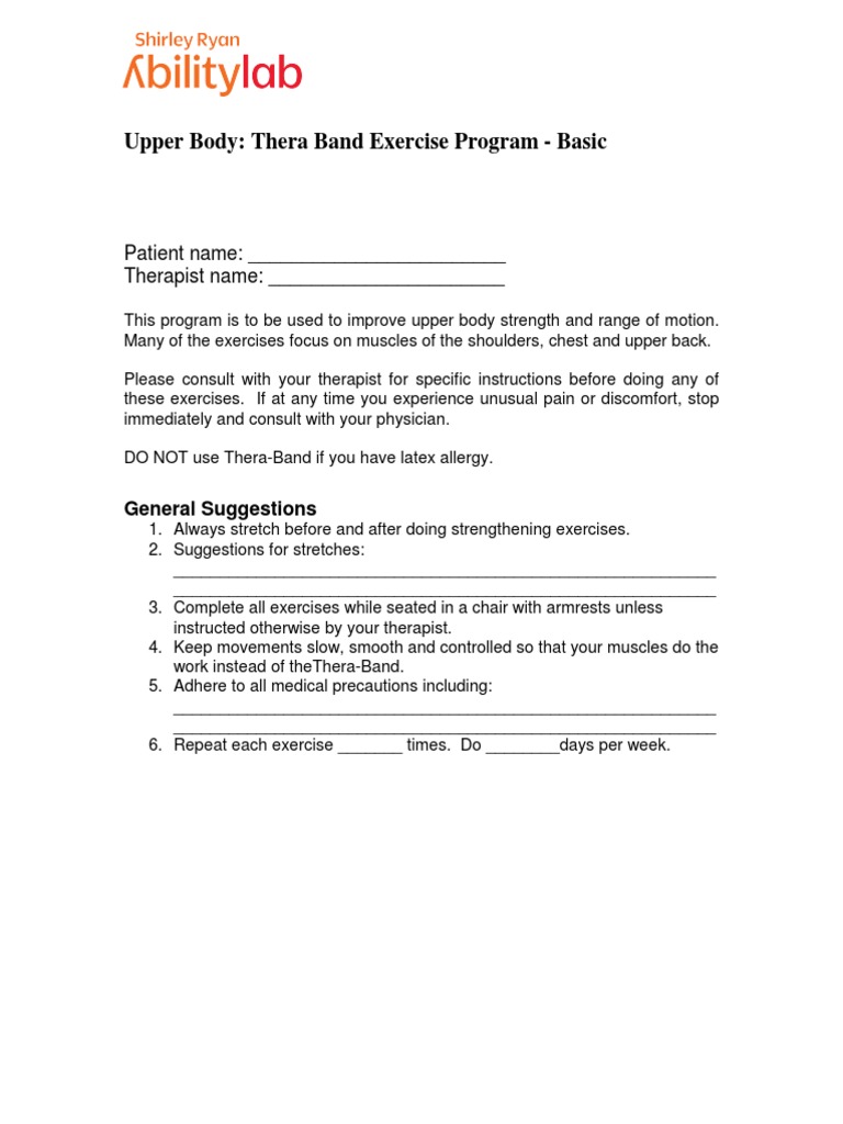 Upper Body Thera Band Exercise Program - Basic | PDF | Elbow | Arm