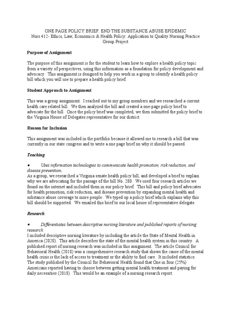 One Page Policy Brie1intro | PDF | Health Care | Mental Health