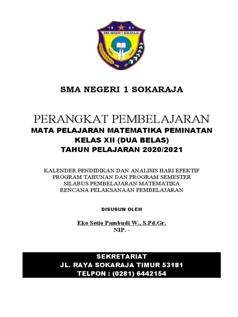 Perangkat Pembelajaran MTK Minat XII 20-21 (Kaldik, RME, Prota, Promes ...