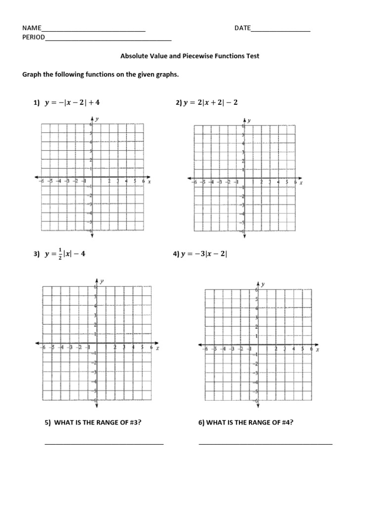 Absolute Value and Piecewise Functions Test | PDF | Function ...