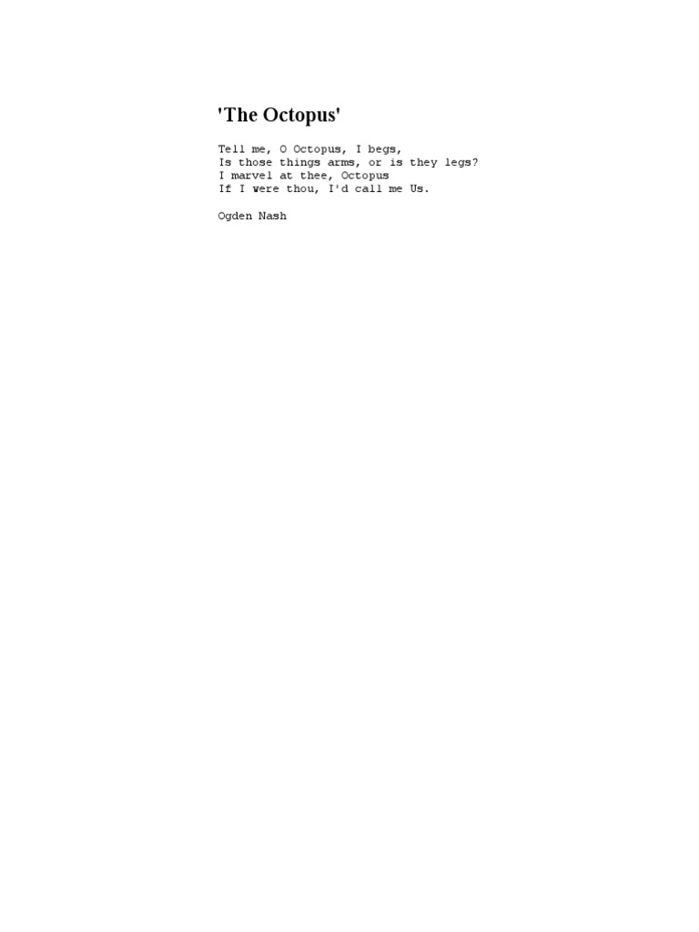 Ogden Nash's Poem "The Octopus" | PDF | Poetry