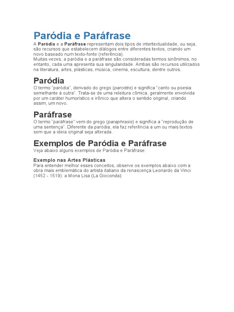 Paródia e Paráfrase | PDF | Paródia | Intertextualidade