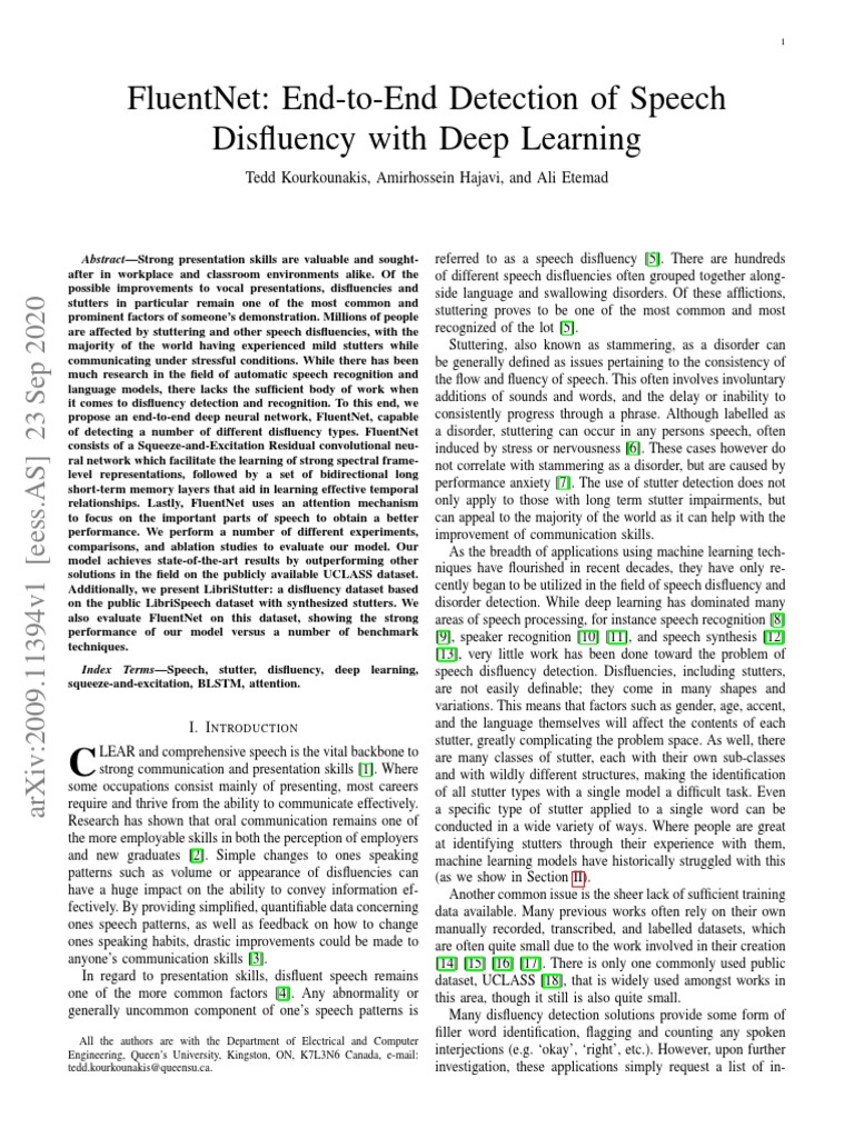 FluentNet - End-to-End Detection of Speech Disfluency With Deep Learning | PDF | Deep Learning ...
