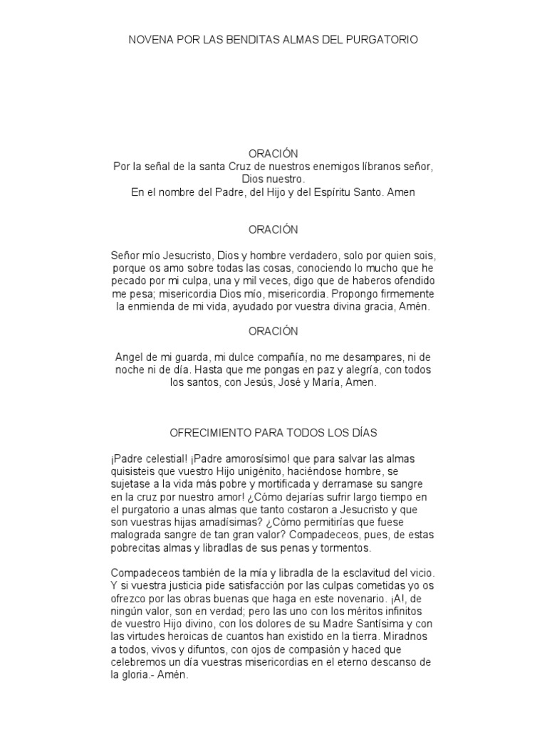 Novena Por Las Benditas Almas Del Purgatorio | PDF | Purgatorio | Oración