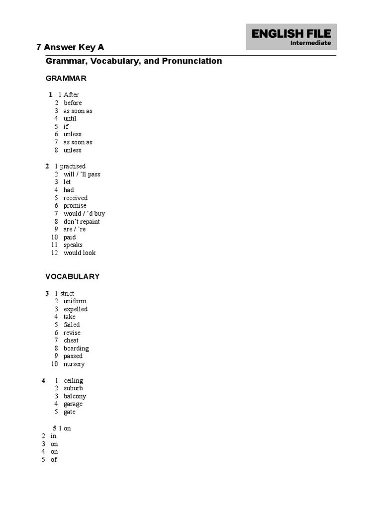 English File Intermediate Test 7 Answers | PDF | Speech | Vocabulary