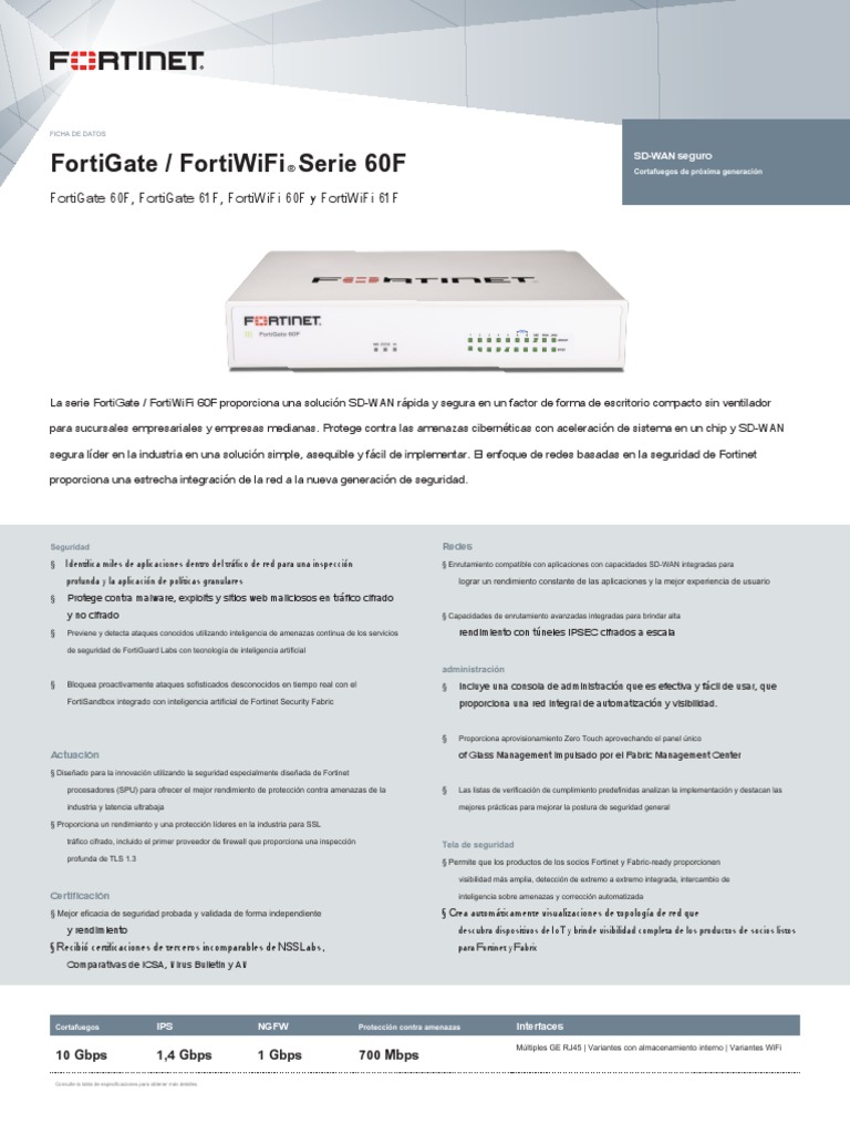 Fortigate Fortiwifi 60f Series - En.es | PDF | Computación en la nube ...