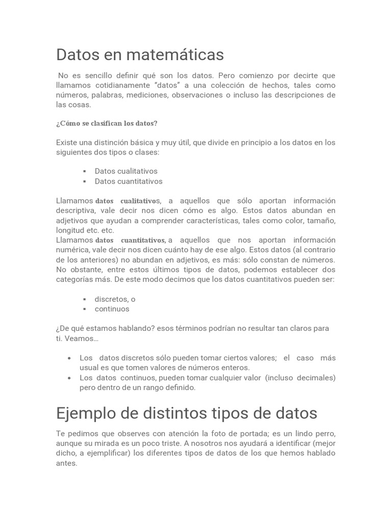 Datos en Matemáticas | PDF | Variable (Matemáticas) | Enseñanza de ...