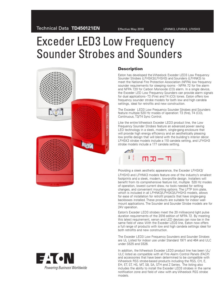 Exceder LED3 Low Frequency Sounder Strobes and Sounders: Technical Data ...